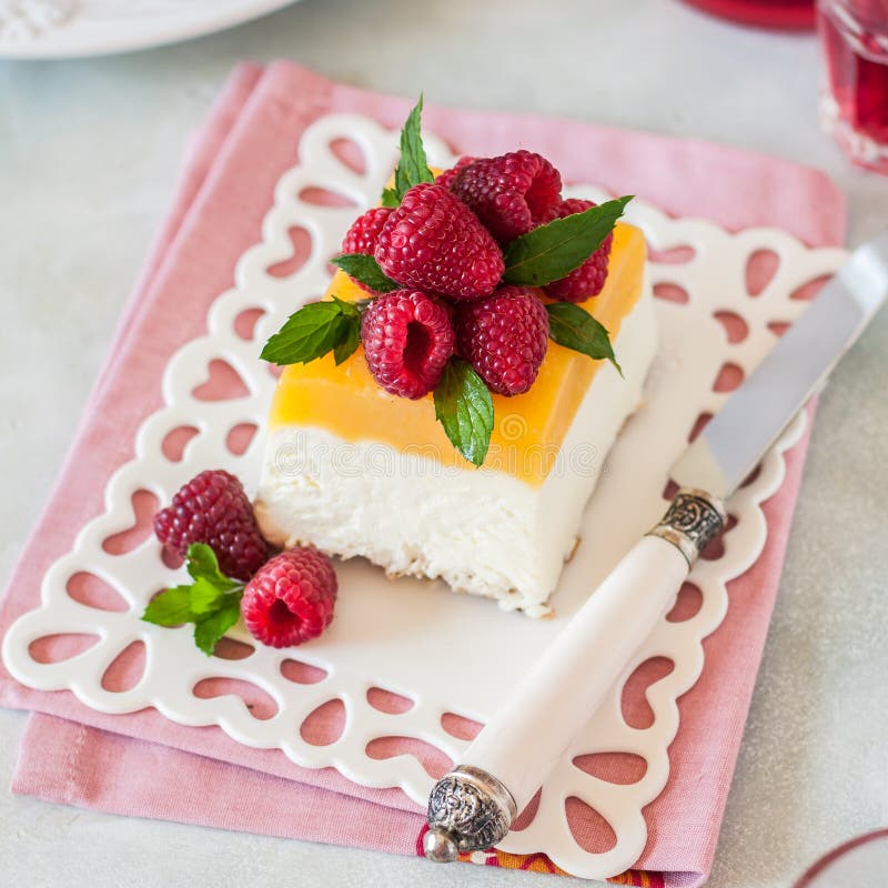 Lemon Semifreddo with Raspberries Stock Photo - Image of beverage ...