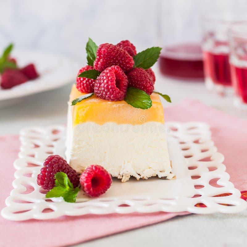 Lemon Semifreddo with Raspberries Stock Image - Image of italian, meal ...