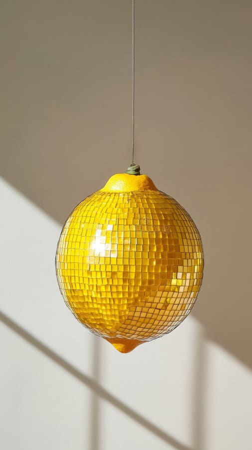 Lemon-shaped Disco Ball Pendant Light Casting Shadow in Minimalistic ...