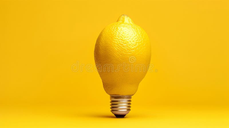 Lemon Shaped Light Bulb on Yellow Background, Creativity and Innovation ...