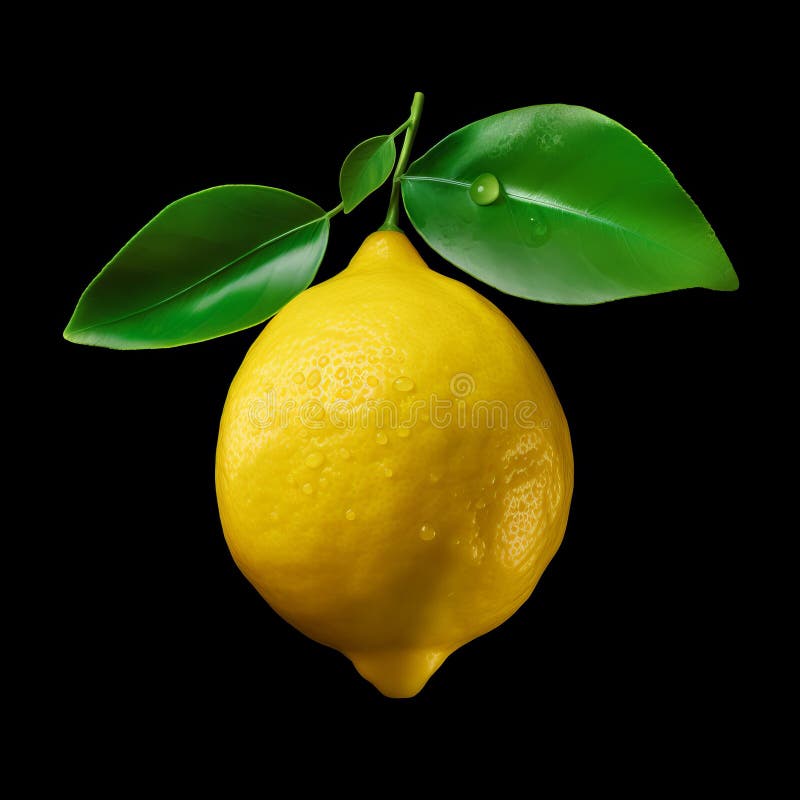 Hyperrealistic Lemon with Leaf on Isolated Black Background Stock ...