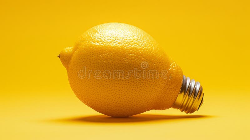 Lemon Shaped Like a Light Bulb on Yellow Background Stock Photo - Image ...