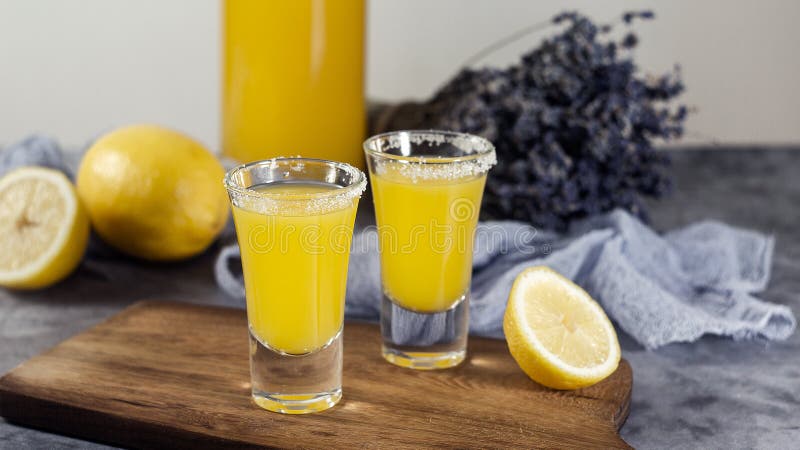 Lemon Shot Cocktail Glasses with Lemon Slices Stock Image - Image of ...