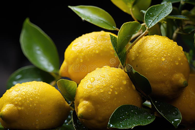 Lemon of the Side View with the Leaves in the Bottom Textued Background ...