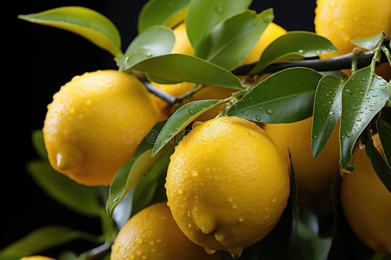 Lemon of the Side View with the Leaves in the Bottom Textued Background ...