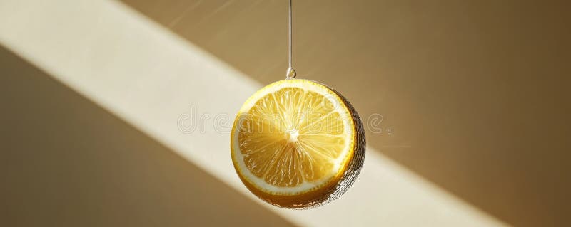 Lemon Slice Hanging in Sunlight with Shadow Play Stock Image - Image of ...