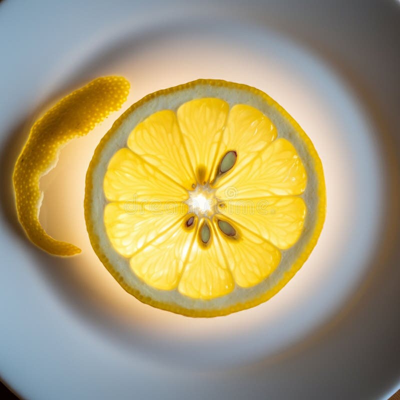 A Lemon Slice is Illuminated from Below, Highlighting Its Translucent ...