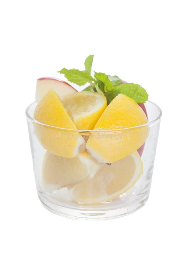 Lemon Slice and Red Apple Slice in Cup of Glass Stock Image - Image of ...