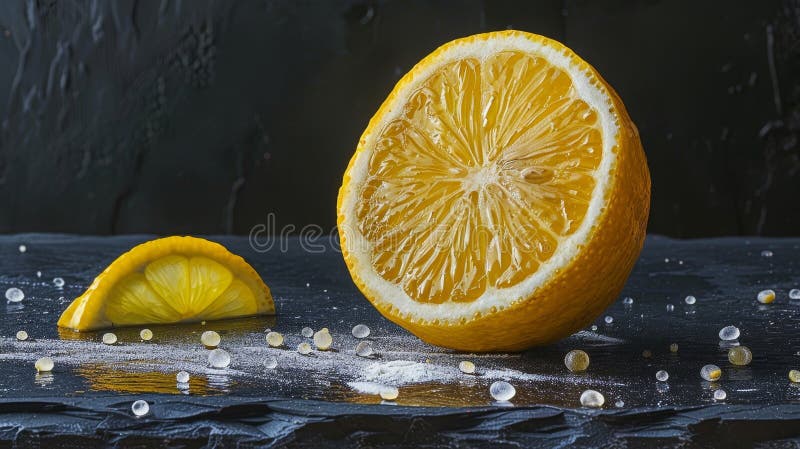Lemon Slice with Salt on Black Surface Stock Image - Image of white ...