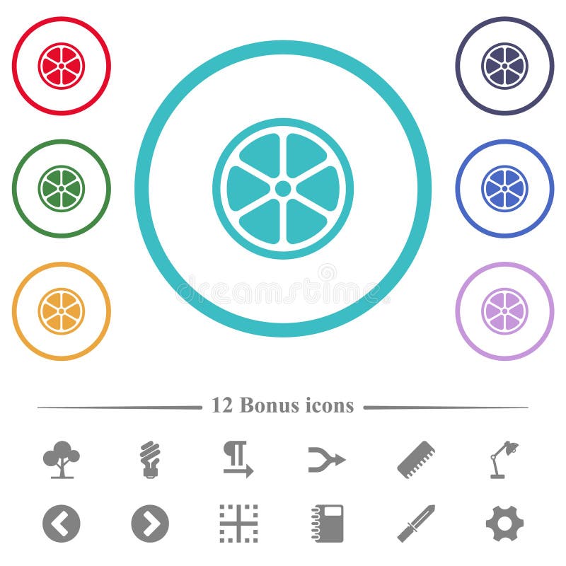 Lemon Slice Solid Flat Color Icons in Circle Shape Outlines Stock ...