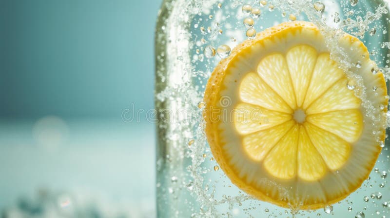 Refreshing Citrus Sparkle: a Close-Up of Bubbly Lemon Water Stock ...