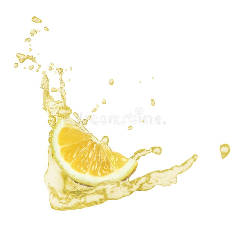 Lemon Slice and Splash of Juice on White Background Stock Photo - Image ...