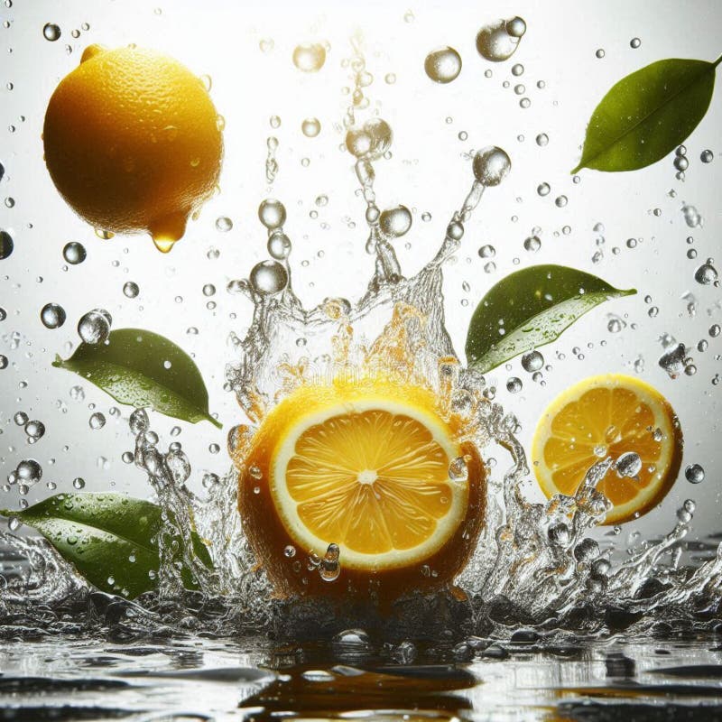 Lemon Slice with Water Splash on White Background Stock Illustration ...