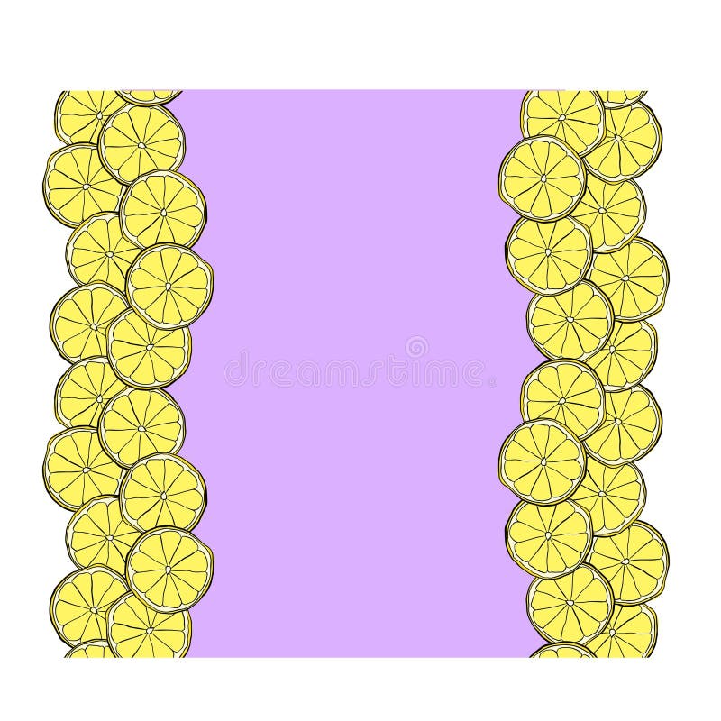 Lemon Slices Frame Vector Design with Graphic Line Ink Hand Drawn ...
