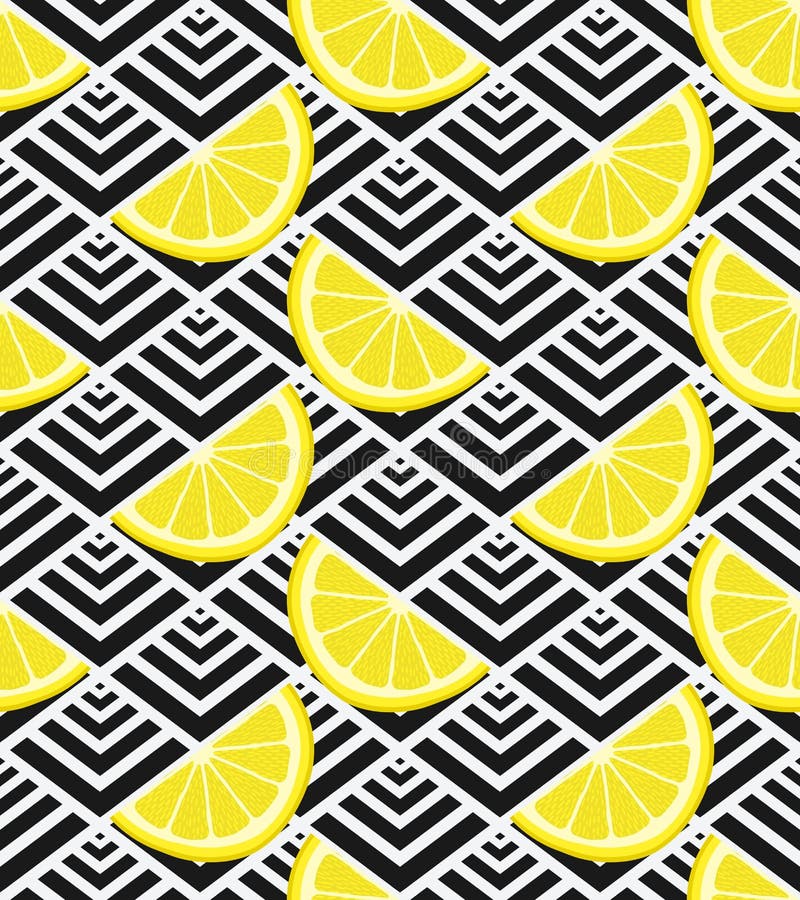 Lemon Slices on Geometric Background. Lemon Seamless Pattern Stock ...