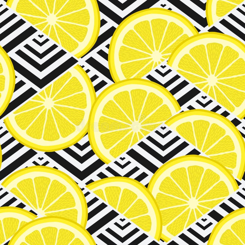 Lemon Slices on Geometric Background. Lemon Seamless Pattern Stock ...