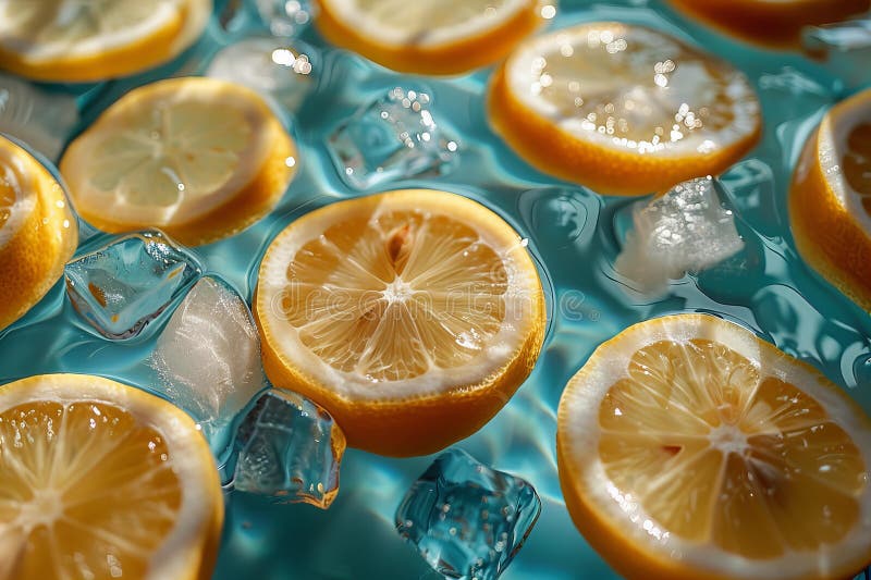 Lemon Slices in a Pool of Water with Ice Cubes on Stock Illustration ...