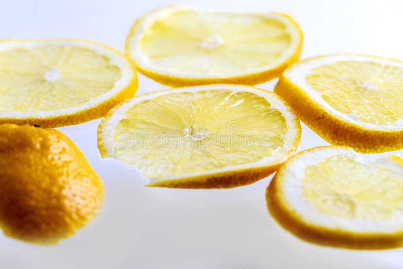 Lemon Slices Round, White Background, Macro Stock Image - Image of ...