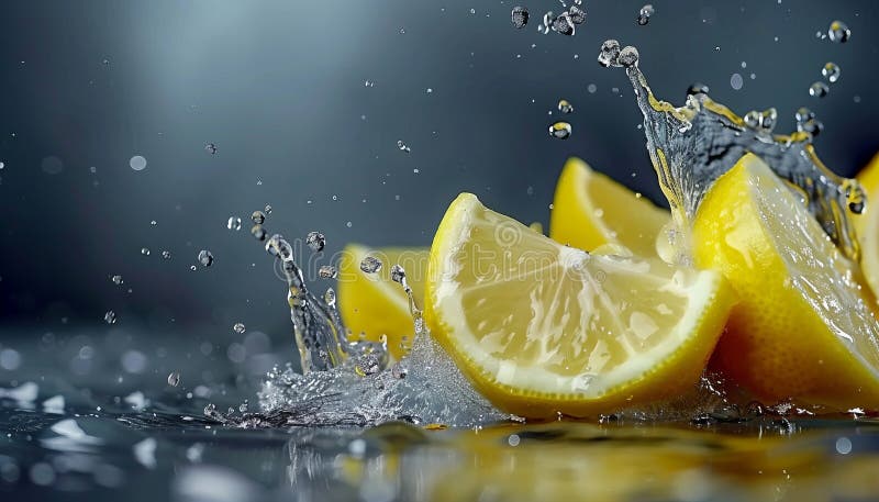 Lemon Slices with Water Splash Close Up Stock Illustration ...