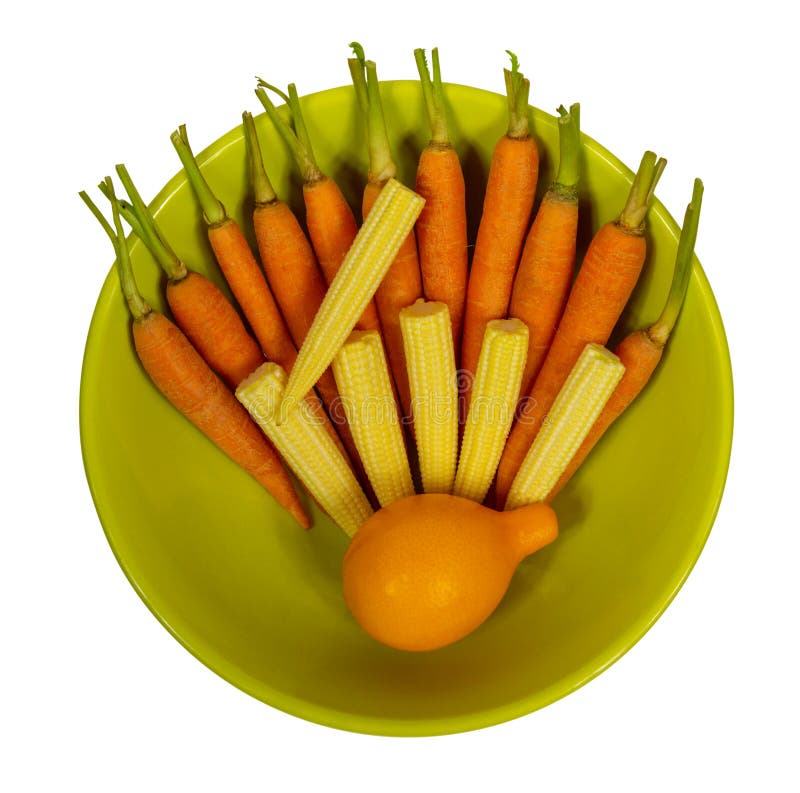 Lemon, Small Carrots and Corn on a Plate Stock Photo - Image of ...
