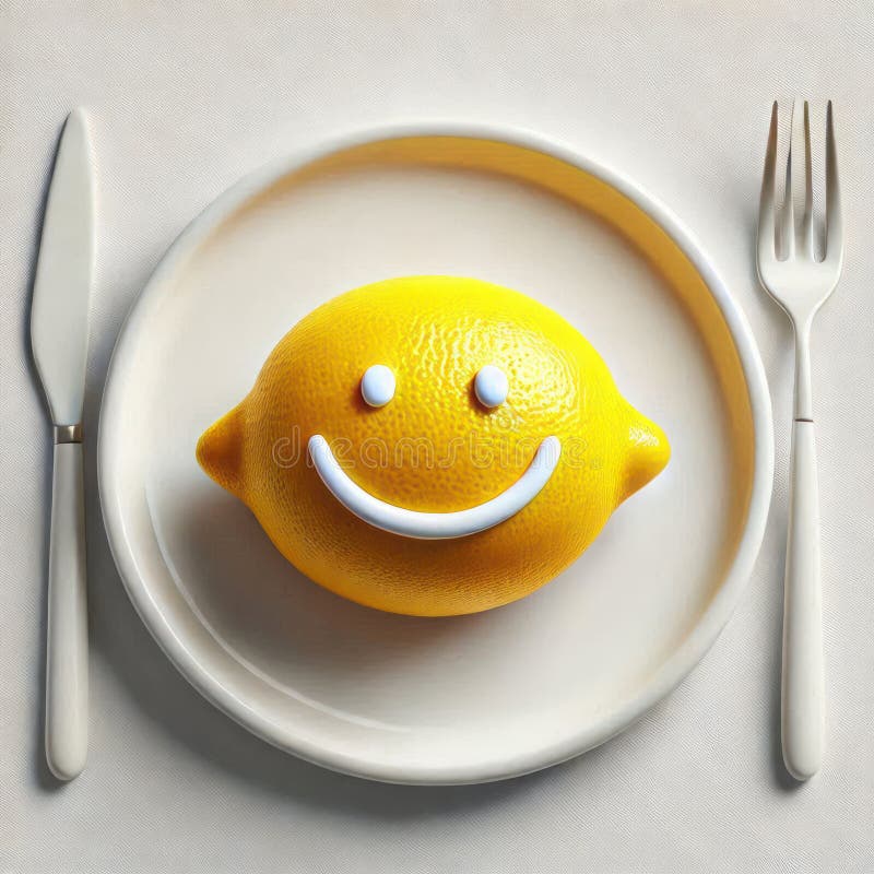 Lemon with a Smile on a Plate. Space for Text. Stock Image - Image of ...