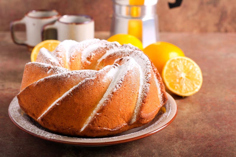 Lemon and Sour Cream Ring Cake, with Icing Sugar Stock Image - Image of ...