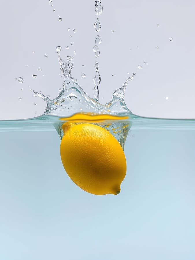Lemon Splash in Water. Lemon Splash in Water with Fresh Citrus Droplets ...