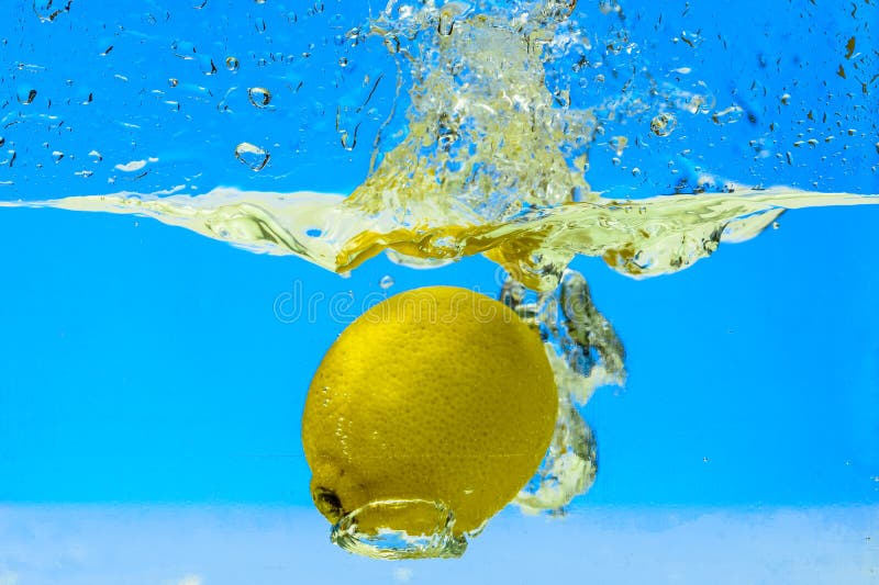 Lemon Splashed Water Space Text Light Blue Background Clear Stock ...