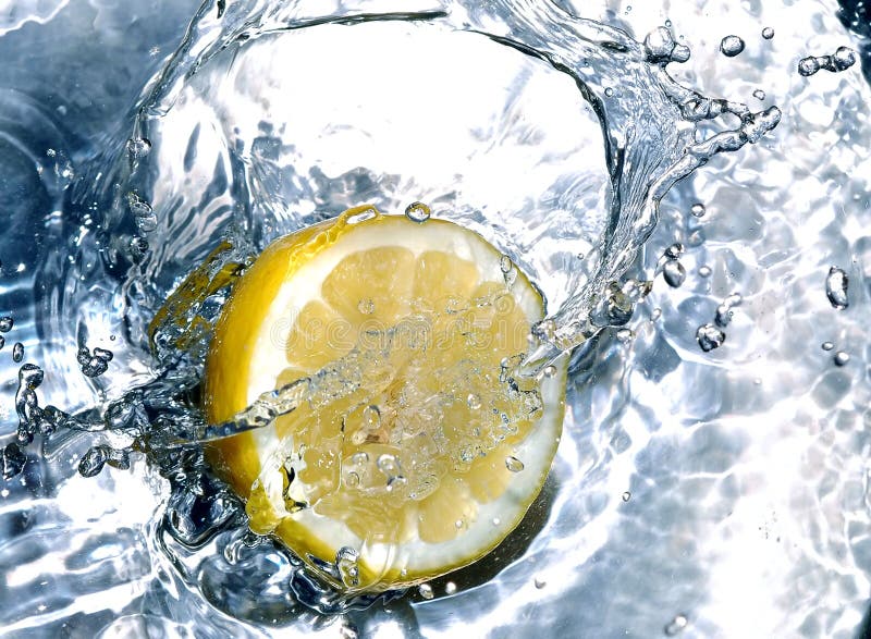 Lemon splashing water stock photo. Image of soda, pour - 658182