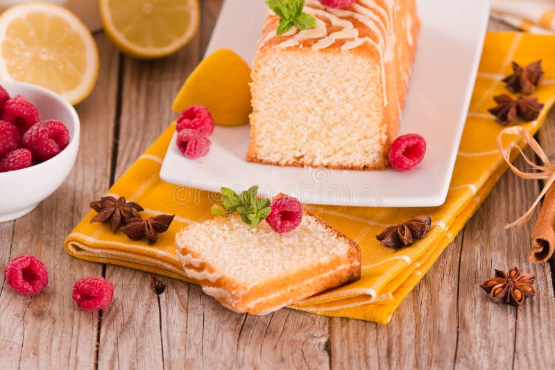 Lemon Sponge Cake with Raspberries. Stock Photo - Image of fresh ...