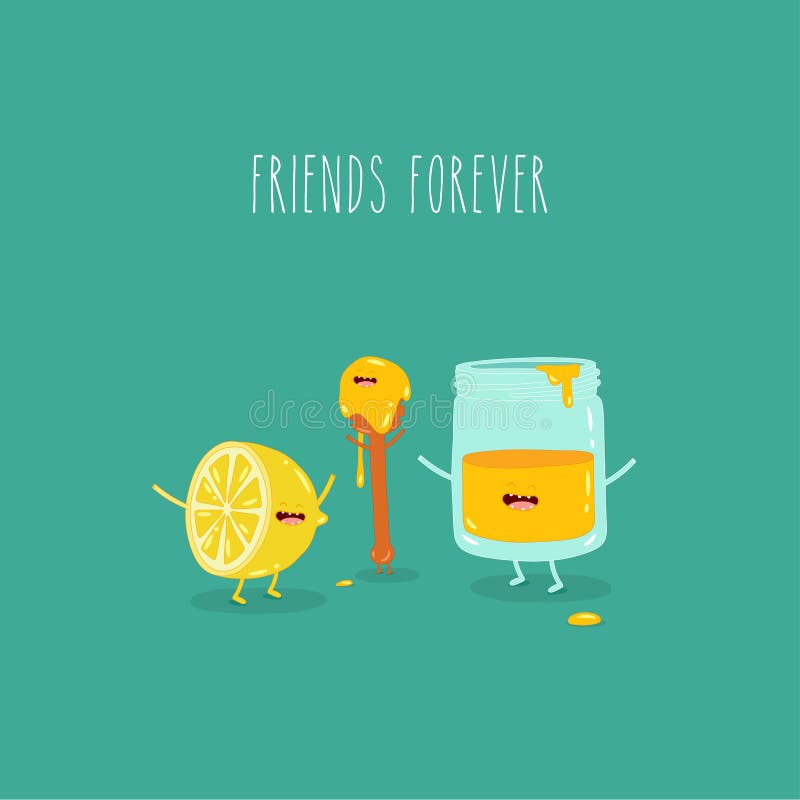 Lemon Spoon Honey Friends Forever. Vector Graphics. Funny Image Stock ...