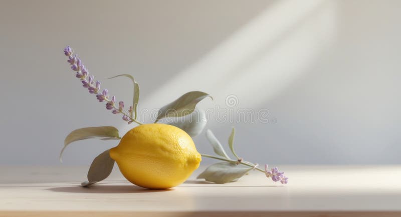 A Lemon and a Sprig of Lavender are on a Table Stock Image - Image of ...