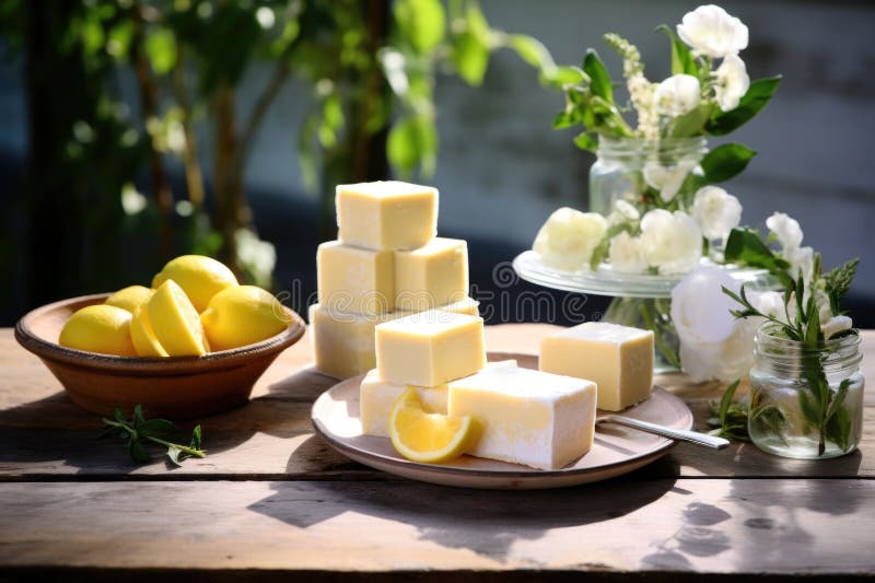 Lemon Square Raw Vegan Desserts on a Rustic Table Stock Illustration ...