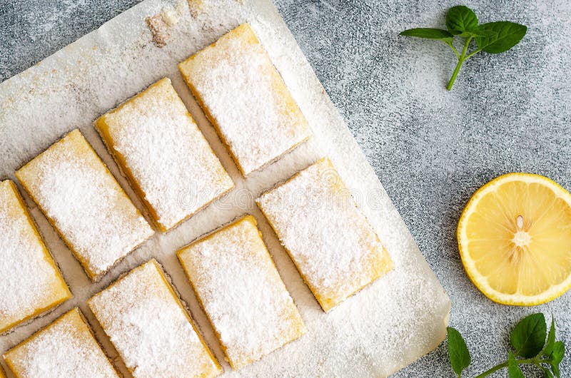 Lemon Squares on a Grey Backdrop. Stock Photo - Image of culinary ...