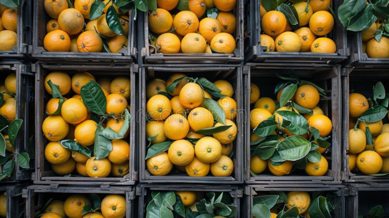 Lemon Storage. Set of Raw Lemons in Boxes. Top View. Stock Image ...