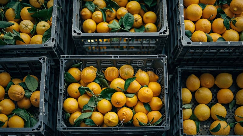 Lemon Storage. Set of Raw Lemons in Boxes. Top View. Stock Image ...