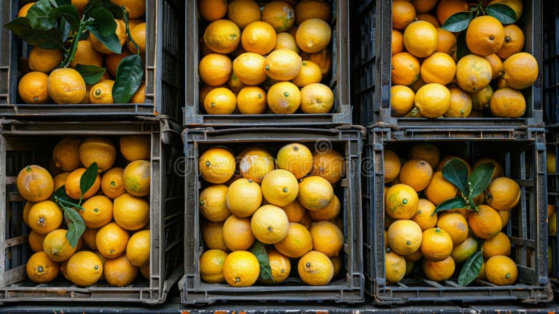 Lemon Storage. Set of Raw Lemons in Boxes. Top View. Stock Photo ...