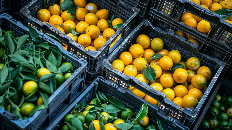 Lemon Storage. Set of Raw Lemons in Boxes. Top View. Stock Photo ...