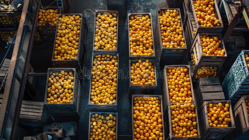 Lemon Storage. Set of Raw Lemons in Boxes. Top View. Stock Photo ...