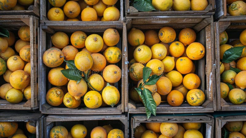 Lemon Storage. Set of Raw Lemons in Boxes. Top View. Stock Photo ...