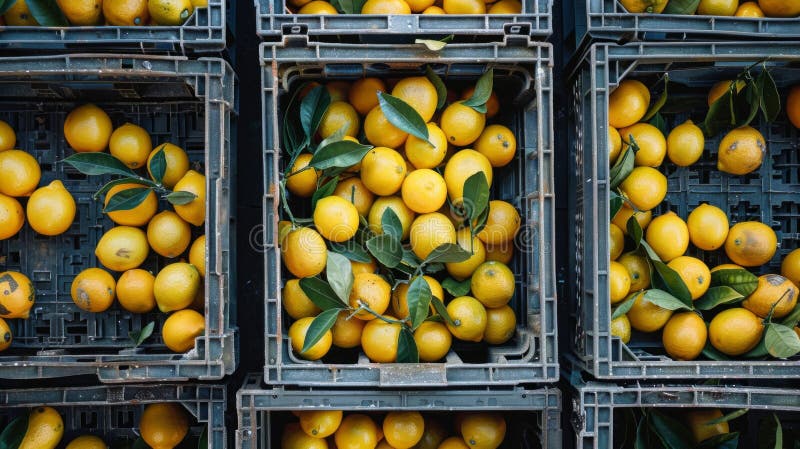 Lemon Storage. Set of Raw Lemons in Boxes. Top View. Stock Image ...