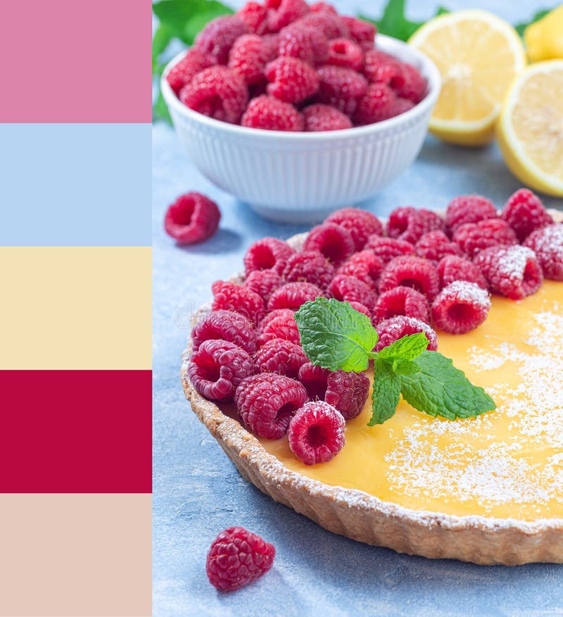 Lemon Tart Garnished with Raspberry, Color Palette Stock Photo - Image ...
