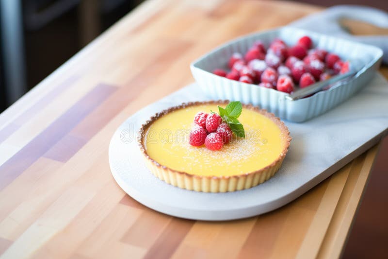 Lemon Tart with Raspberries on the Side Stock Image - Image of dessert ...