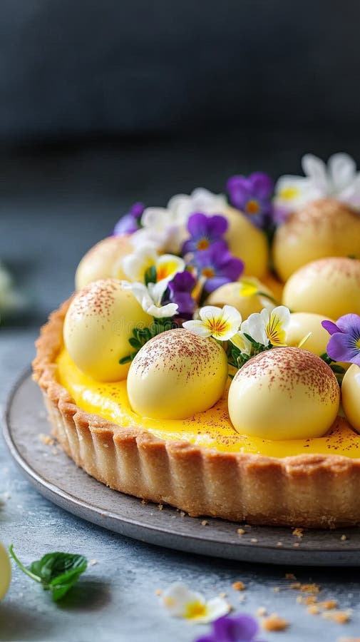 Lemon Tart with a Topping of Easter Egg-shaped Chocolates and Edible ...