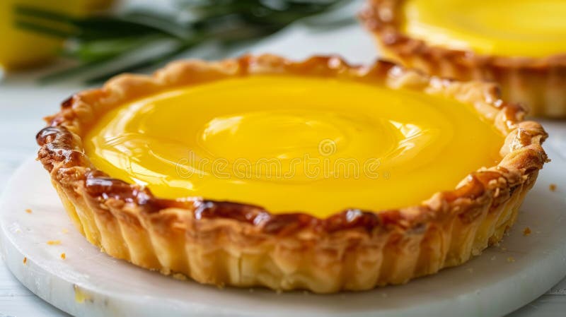 Lemon Tart with Yellow Custard on a Marble Serving Plate. Stock Photo ...