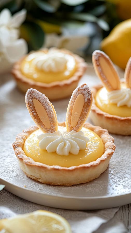 Lemon Tarts with Bunny Ear-shaped Pastry Decorations. Pic Stock Image ...
