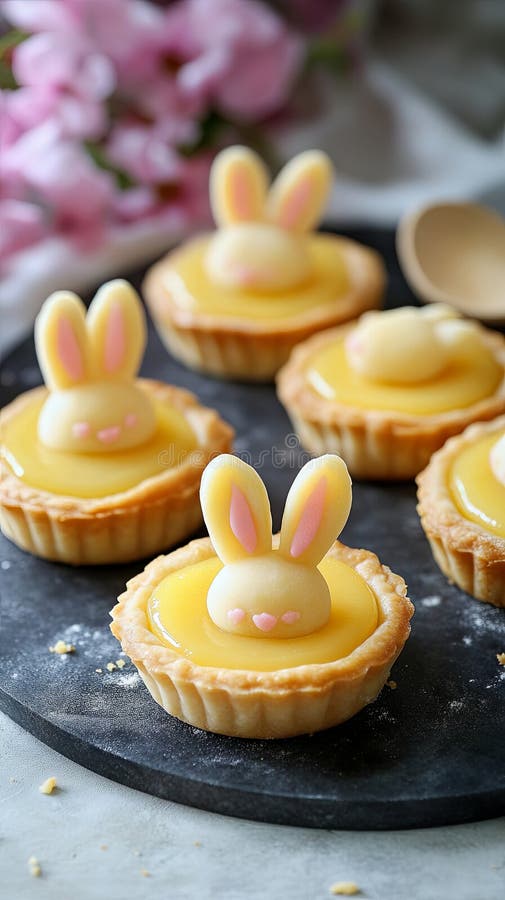 Lemon Tarts with Bunny Ear-shaped Pastry Decorations. Pic Stock Image ...