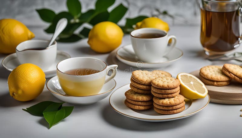 Lemon Tea and Biscuits stock illustration. Illustration of wooden ...