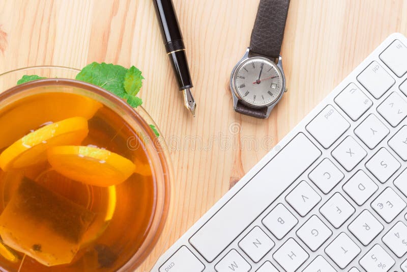 Lemon Tea with Computer Keyboard Stock Photo - Image of lemon, drinks ...