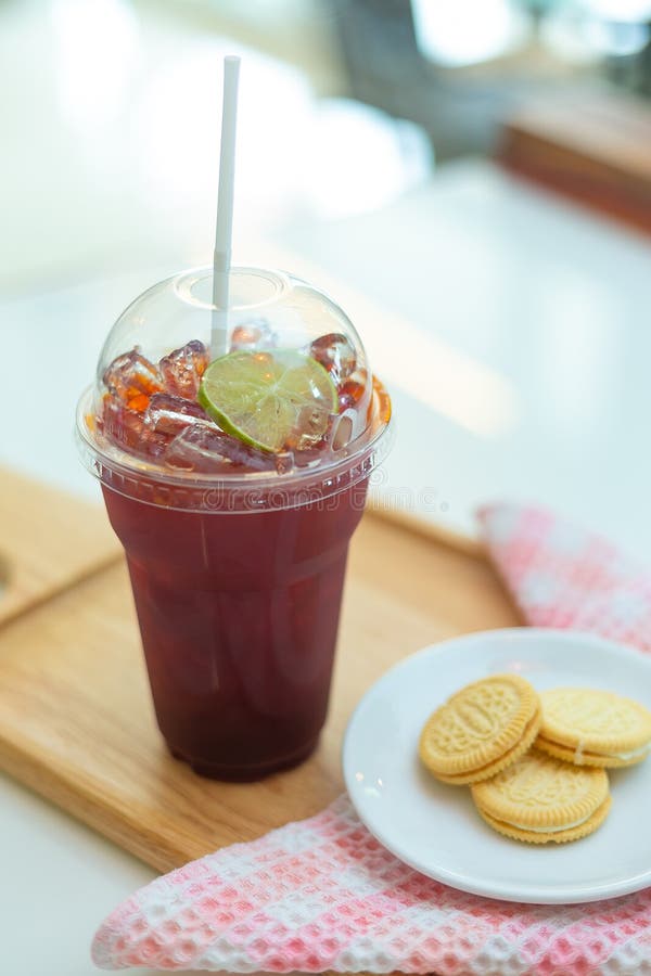 Lemon Tea with Lemon and Cracker in the Cafe Stock Image - Image of ...